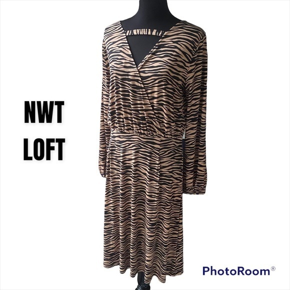 LOFT | Dresses | Nwt Loft Animal Print Midi Dress | Poshmark